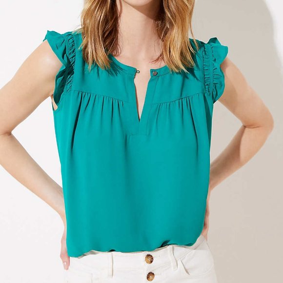 LOFT | Tops | Loft Ruffle Sleeve Split Neck Shell | Poshmark